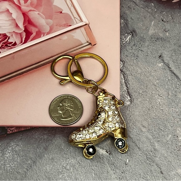 Accessories | Golden Roller Skate With Silver Crystals Keychain Charm ...
